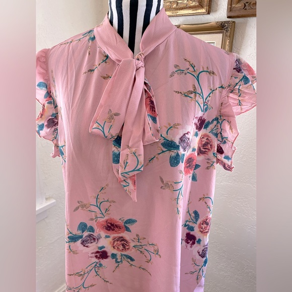 Vintage | Tops | Retro Romantic Floral Neck Bowtye Ruffle Rayon Plus 2x ...